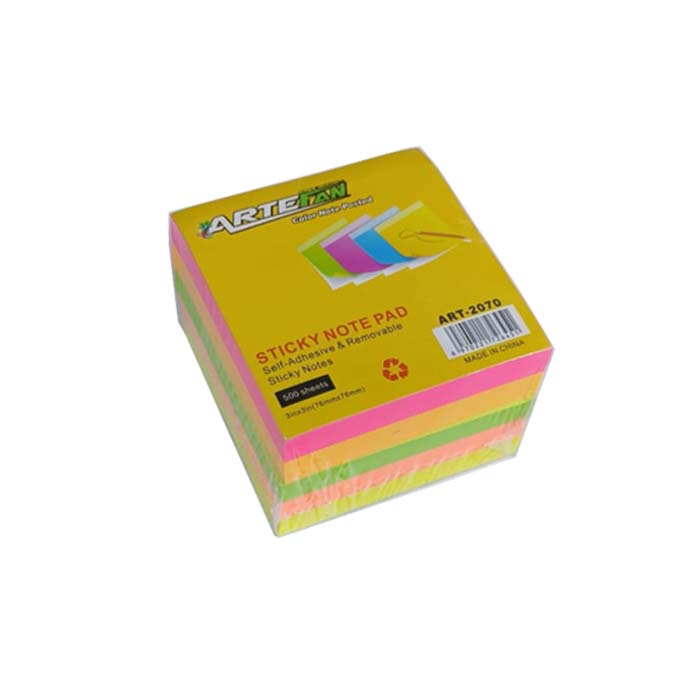 ARTEFAN NOTAS ADHESIVAS - 3 X 3" CUBO X 5 COLORES NEON - Infofar System