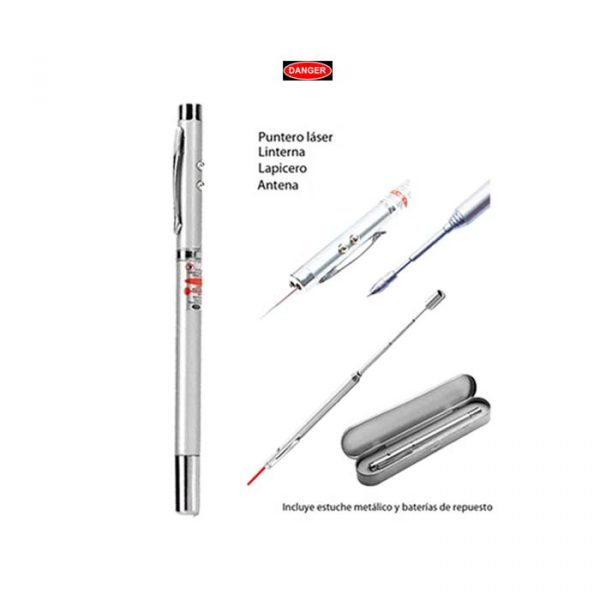 DANGER PUNTERO LASER TIPO LAPICERO 4 en 1 - PLATEADO - Infofar System